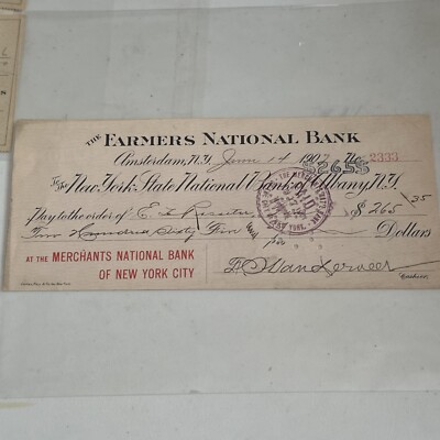 Farmers National BANK CHECK National Bank Of Albany, New York 1907 | eBay