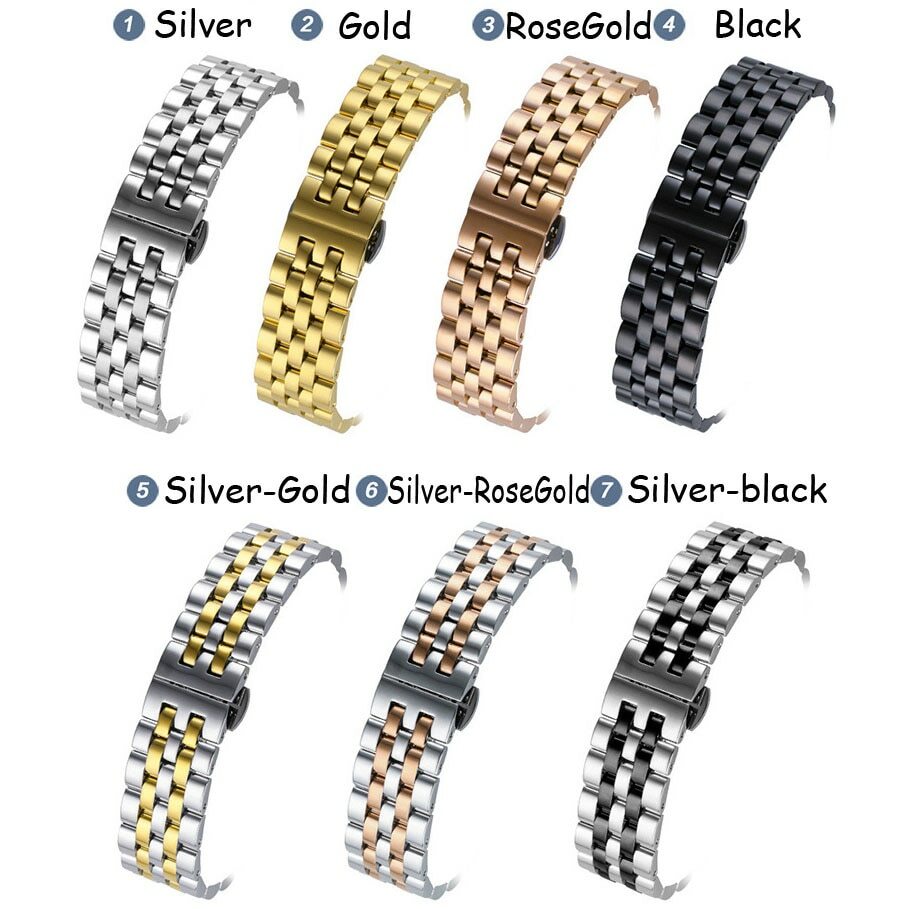 5Rows Link Strap Watch Band Flat Curved End Stainless Steel Bracelet ...