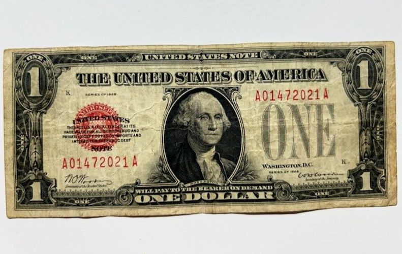 1928 $1 One Dollar Bill, Legal Tender, United States Red Seal Note ...