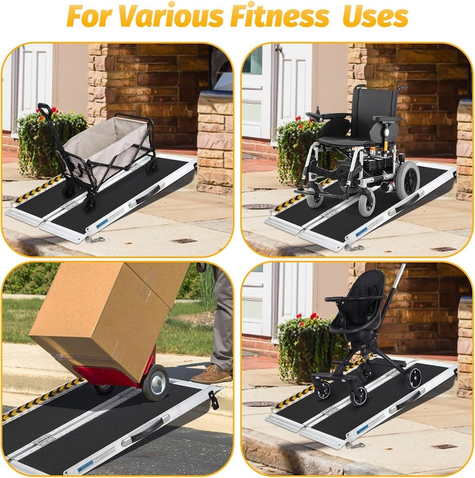 2/3/4/5/6/7/8/9/10ft Wheelchair Ramp With Non-Skid Surface and ...