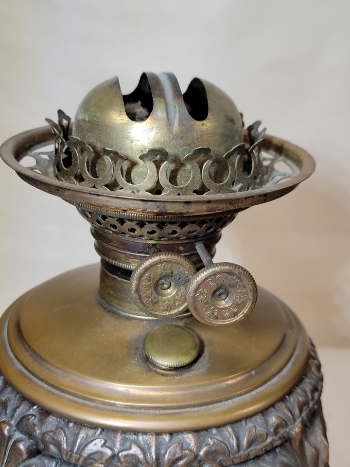 Victorian Gothic DEVIL & Lady Figural OIL LAMP Red Ruby Glass Hobnail ...