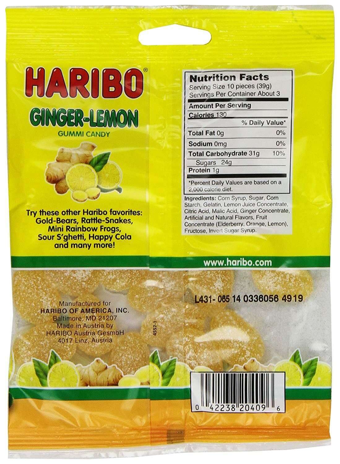 Haribo Ginger Lemon Gummi Candy FOUR PACK 4oz Bags FREE SHIPPING | eBay