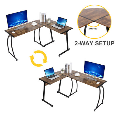 L Shaped Brown Desk Corner Computer Gaming Laptop Table Workstation ...