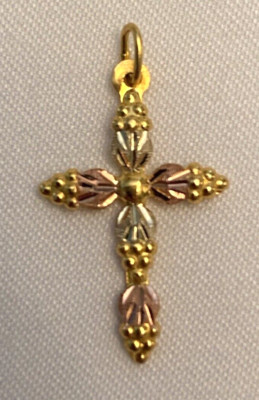 10K Tri Color Gold Small Cross Pendant Charm, Rose White & Yellow 1" H ...