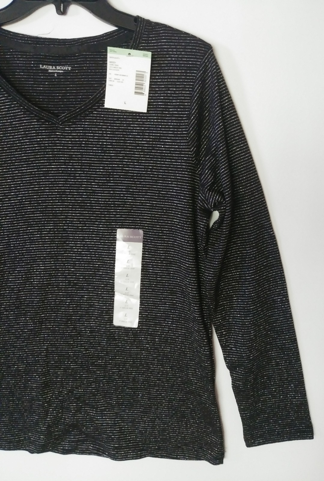 LAURA SCOTT MISSY CORE TEES V-NECK TEE BLACK METALLIC STRETCH SIZE ...
