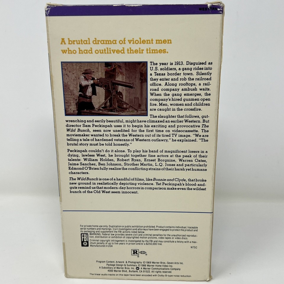 The Wild Bunch 1969/1986 Western VHS William Holden Ernest Borgnine ...