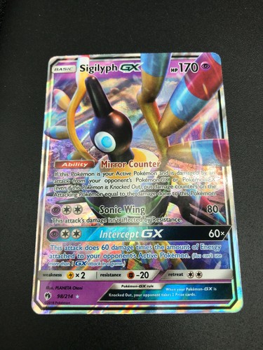 Sigilyph GX ULTRA RARE Pokemon card TCG 98/214 Lost Thunder NM Holo ...