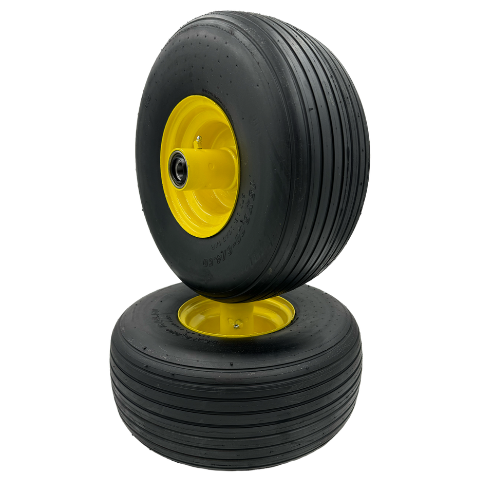 Set of 2 - 15x6.00-6 Flat Free Rib Wheel Assembly (3/4 Axle, 7 Inch Hub ...