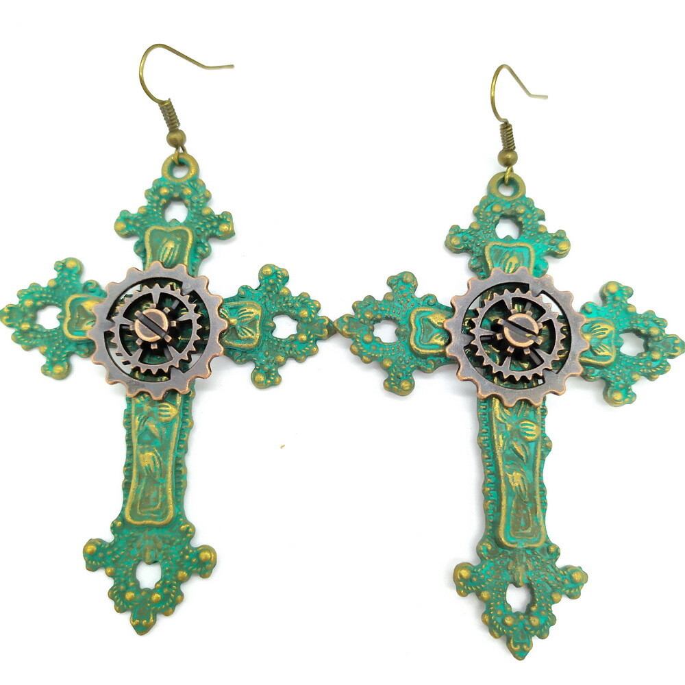 Vintage Steampunk Cross Earring St Patrick's Costume Gear Gothic ...
