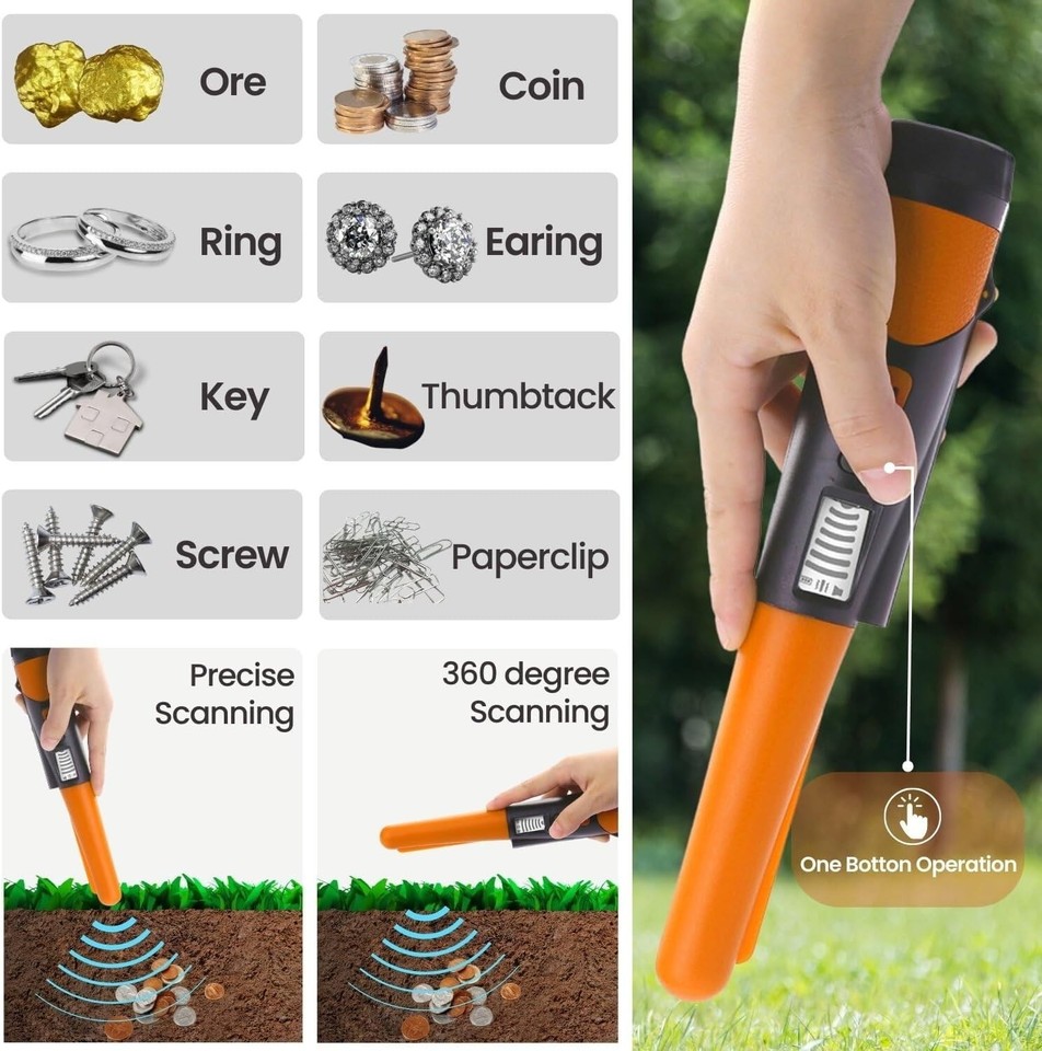 Metal Detector Pinpointer for Adults & Kids,Waterproof, 360°Detection ...