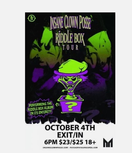 INSANE CLOWN POSSE RIDDLE BOX TOUR 2016 NASHVILLE CONCERT TOUR POSTER ...