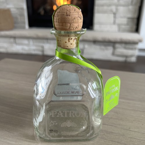 Patron Silver Tequila bottle 375 ML empty With Cork & Tag*** Decor/ Art ...