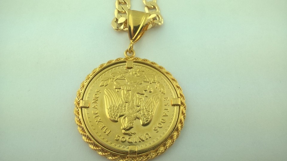 Centenario Coin 50 pesos Mexican Centenario Coin LAMINADO Rope Bezel ...