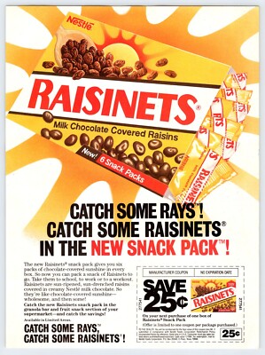 1987 RAISINETS CHOCOLATE COVERED RAISINS Vtg 7.75"X10.5" Magazine Ad ...