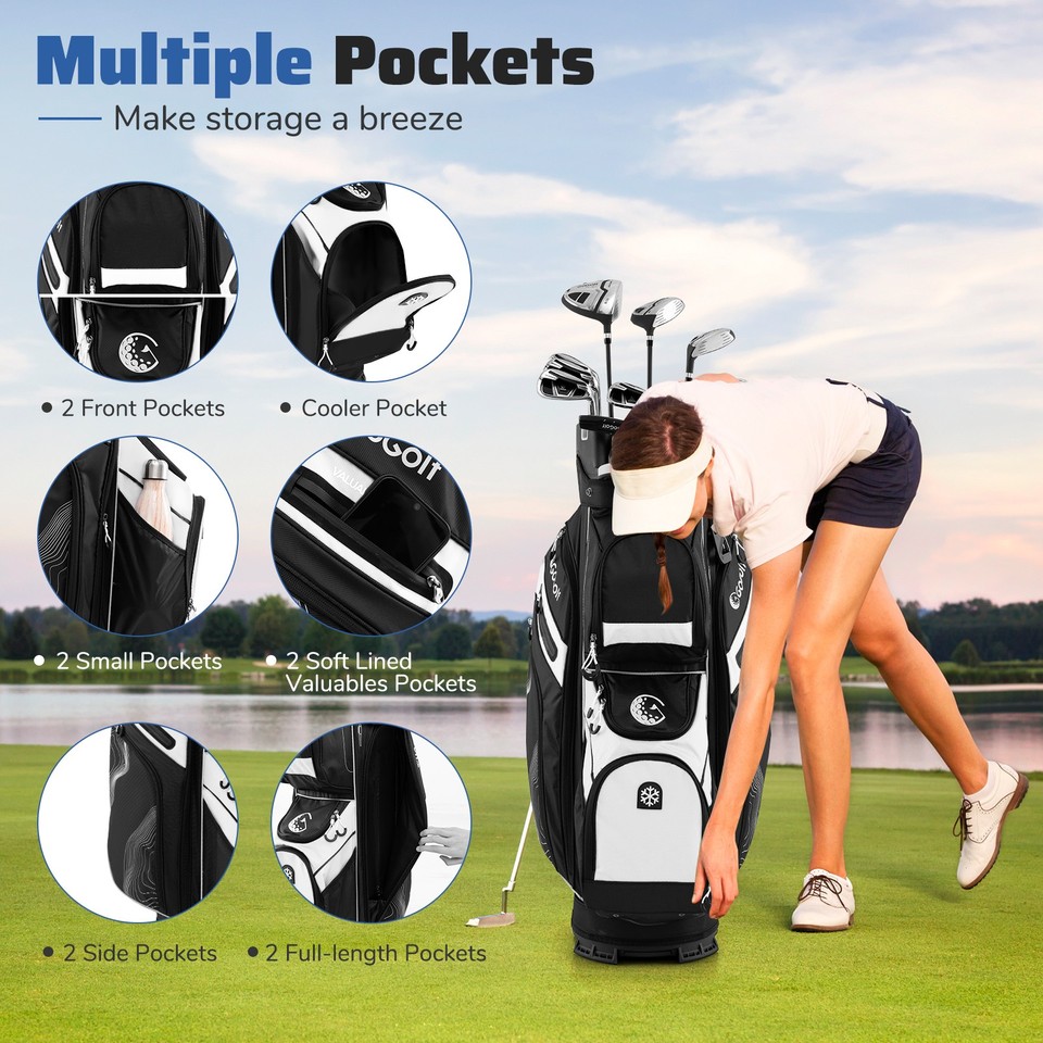 COSTWAY Golf Cart Bag Molded Lock Top Golf Trolley Bag w/14 Way ...