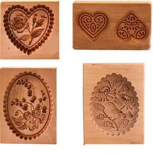 Heart Cookie Cutter Molds Carved Shortbread Mold Wooden Gingerbread ...