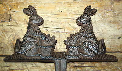 Cast Iron BUNNY Sign Garden Stake Home Decor RABBIT Plaque Easter ...