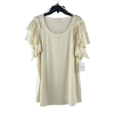 Stella + Ginger Ruffle Sleeve Ivory Ribbed Womens Top Size 2X | eBay