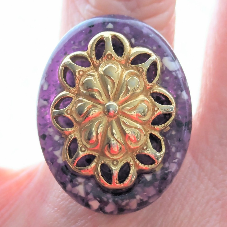 Repurposed Purple Flower Ring Statement Jewelry Adjustable Size 6.75 ...