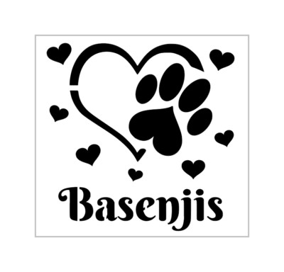 Basenji Stencil 4 Inch Dog Love Heart Paw Miniature DIY Craft Design ...