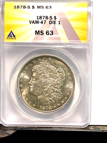 #A9047,Morgan Silver Dollar 1878 S ANACS MS 63 Seldom Seen Vam 47 Die 1 ...