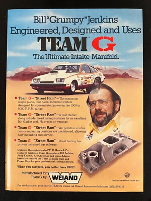 1978 Bill "Grumpy" Jenkins Intake Weiand Manifold vintage 8.5 x 11 ad ...