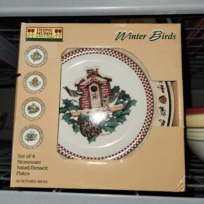 DEBBIE MUMM WINTER BIRDS SALAD/DESSERT PLATES SET OF 8 SAKURA NIB! | eBay