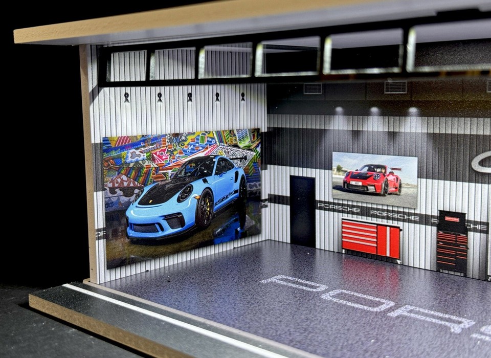 NEW Porsche GT3 Theme FOR Hot Wheels 1:64 Model Diorama Garage LED ...