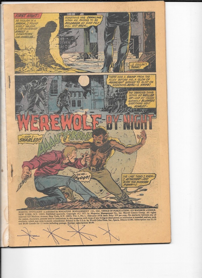 MARVEL SPOTLIGHT #2, WEREWOLF BY NIGHT, ORIGIN 1ST APP. PLOOG ART ...