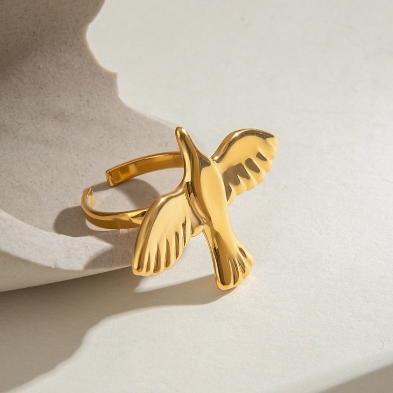 Trendy Bird Wing Open Ring Peace Doves Adjustable Ring Everyday Wear ...