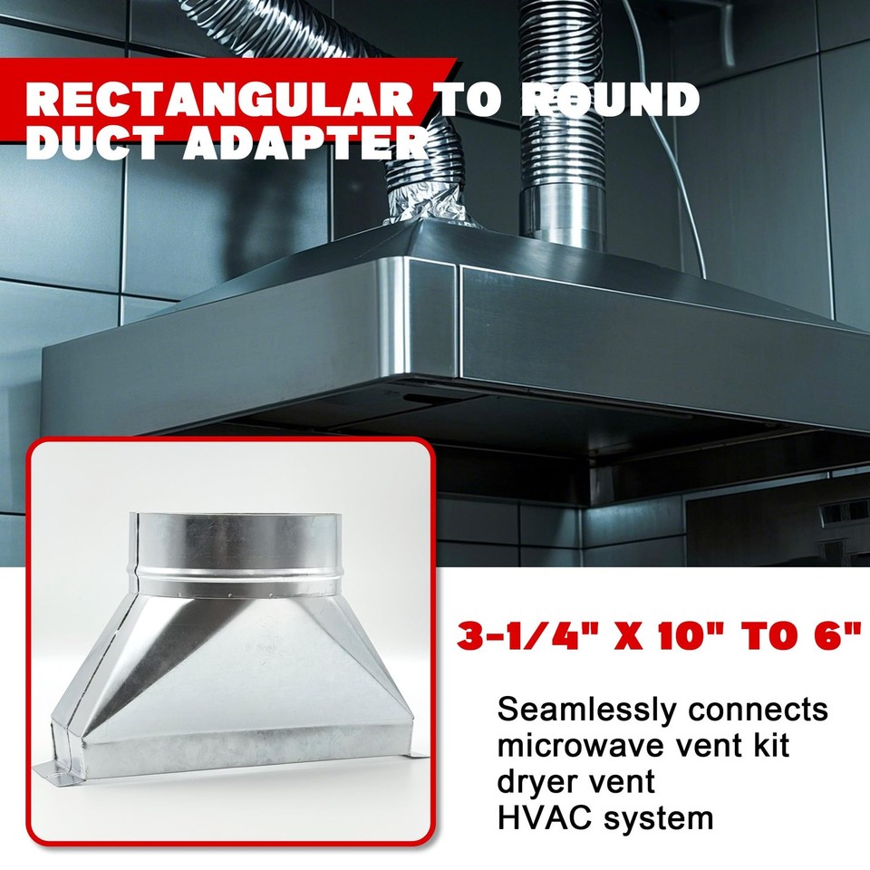 3-1/4 x 10 to 6 Rectangular to Round Duct Adapter| Galvanized Vent Kit ...