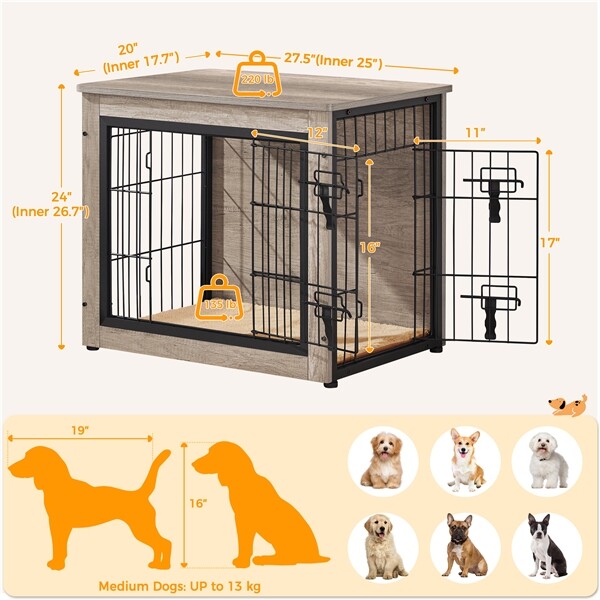 Dog Crate Furniture For Small Dogs 27'' Multi-functional Dog Kennel W ...