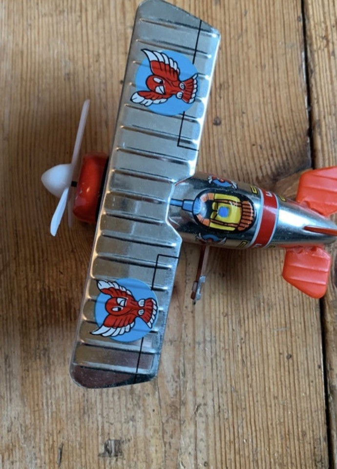 3 x Takatoku Japan Wind-up Tin Plate Biplane & Plastic Toy Friction ...
