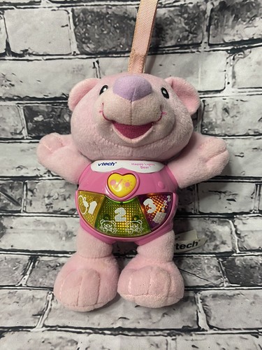 Vtech Happy Lights Bear Pink Musical Plush 7" Stuffed Light Up Soft ...