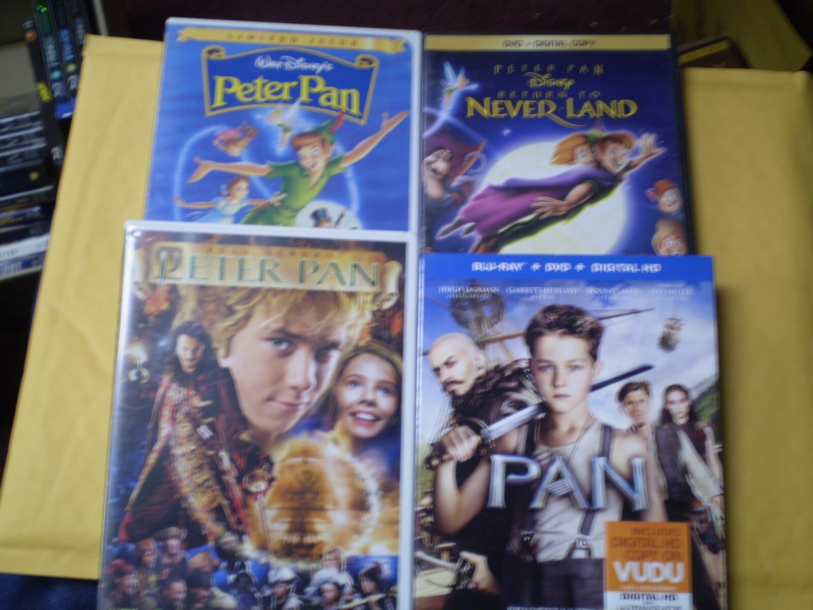 (4) Peter Pan Blu-Ray/DVD Lot: (2) Disney + Live Action + Pan (w ...