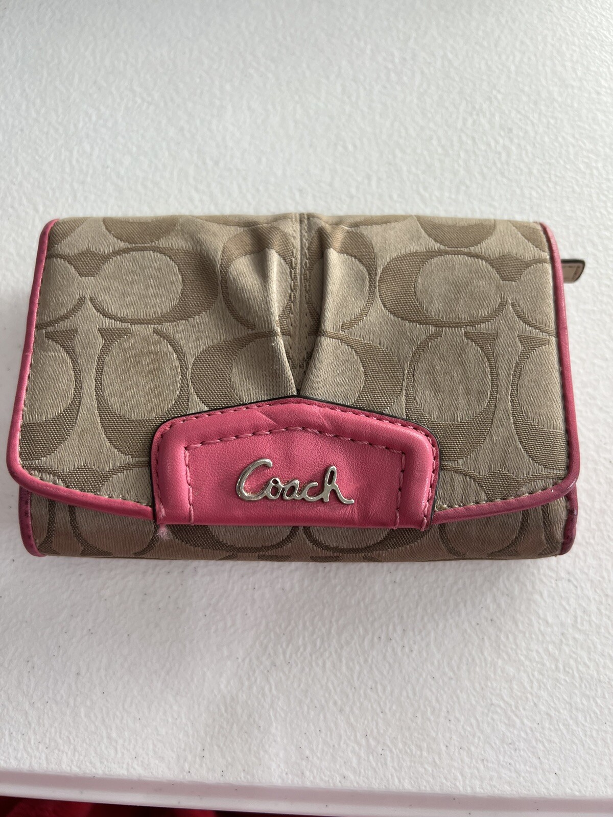 Coach Bi-fold Signature Logo Wallet Pink Silver-Tone … - Gem