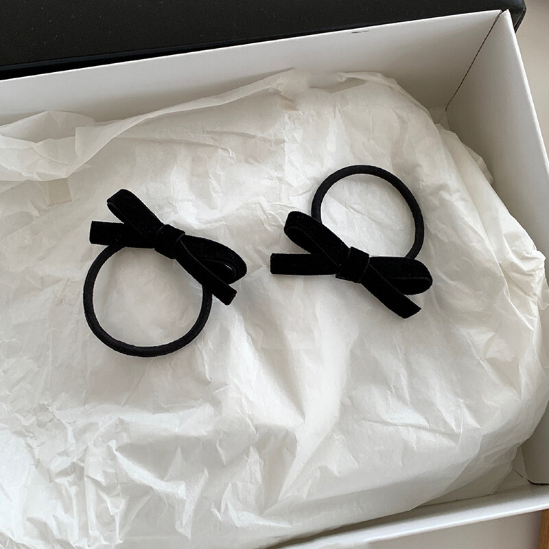 Korean Style Cute Mini Velvet Bow Barrettes Black Side Clip Hair Rope ...
