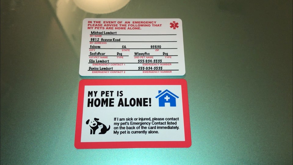MY DOG IS HOME ALONE - EMERGENCY DOG CAT PET ID WALLET CARD FOR SERVICE ...
