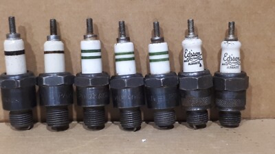 7 Antique Spark Plugs 2 EDISON U.S.A , 5 PYROX Made in Australia Spark ...