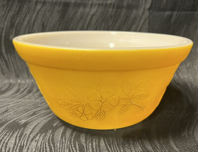 Vtg Yellow Milk Glass Mixing Bowl Embossed Flowers 7” Diameter 3.5 Tall ...