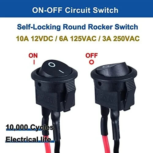 10Pcs 15mm Round Rocker Switch Mini Latching Toggle Switch ON Off KCD1 ...