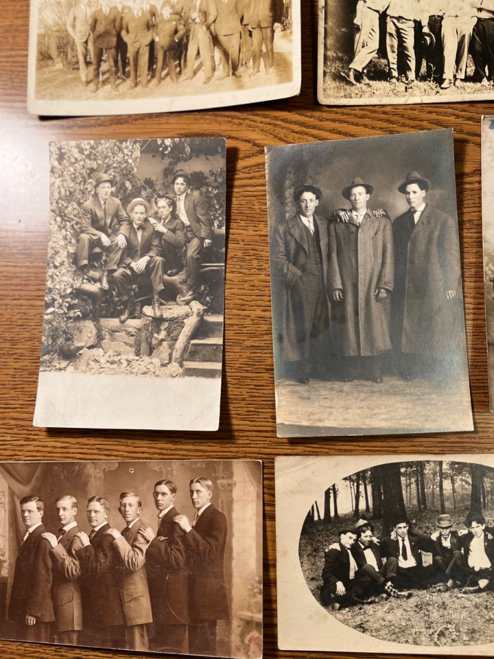 13 Antique Real Photo Postcards Groups Men Affectionate Poses Gay ...