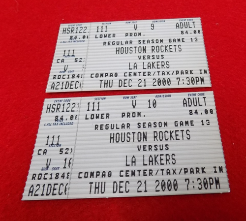 (2) VINTAGE 12/21/2000 LAKERS vs ROCKETS NBA TICKET STUBS KOBE BRYANT ...