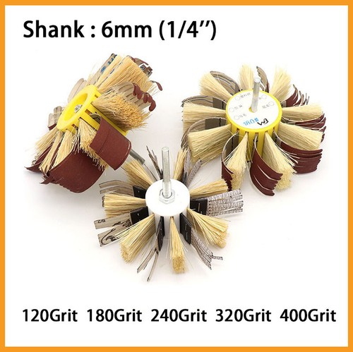6mm Shank Sisal & Sandpaper Sanding Flap Wheel Polishing Abrasive Mop ...