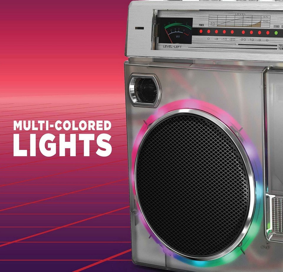 ION Audio Boombox w/ Bluetooth Cassette AM/FM Radio & Multi Colored LED ...