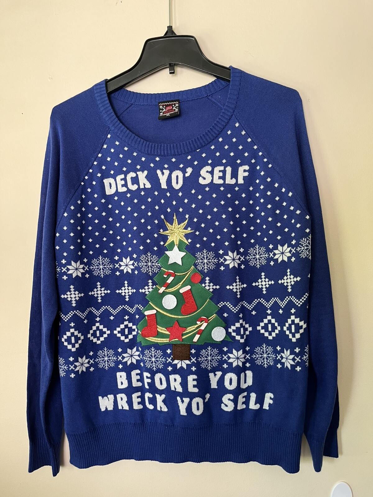 Well Worn Ugly Holiday Sweater “Deck Yo’ Self” Blue W… - Gem
