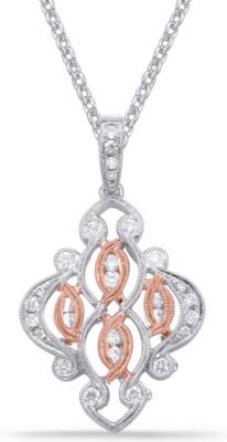 .49CT DIAMOND 14KT WHITE & ROSE GOLD 3D MULTI LEAF OPEN FILIGREE FLOWER ...