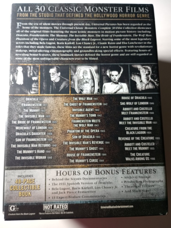 Universal Classic Monsters Complete 30 Film Collection DVD With Color ...