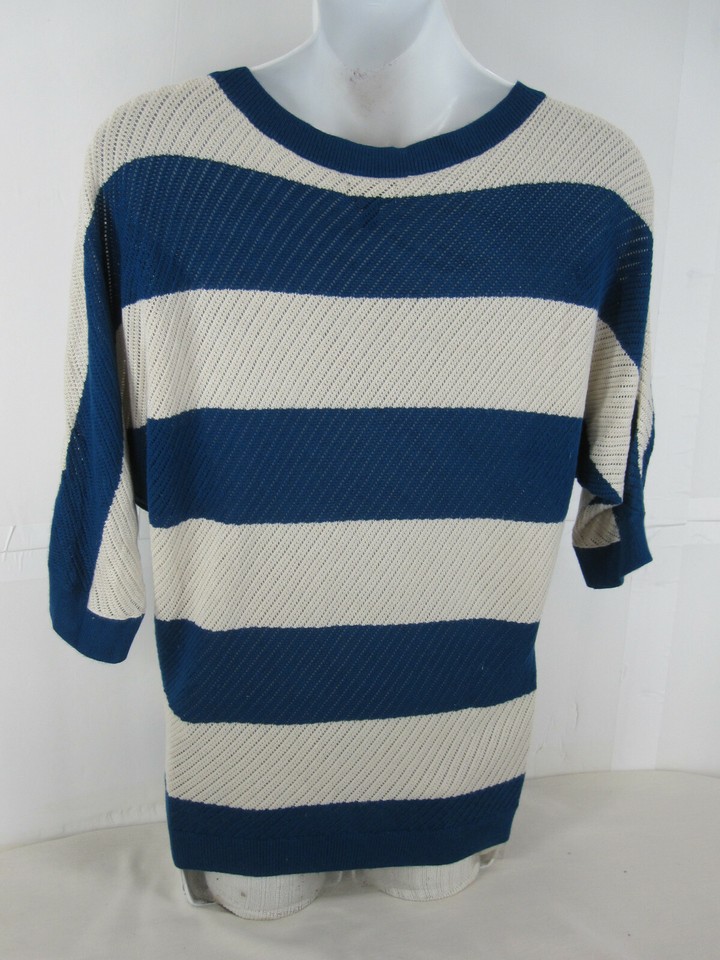 Express Blue White Striped Half Sleeve Rayon Sweater Top M [ 40in Bust ...