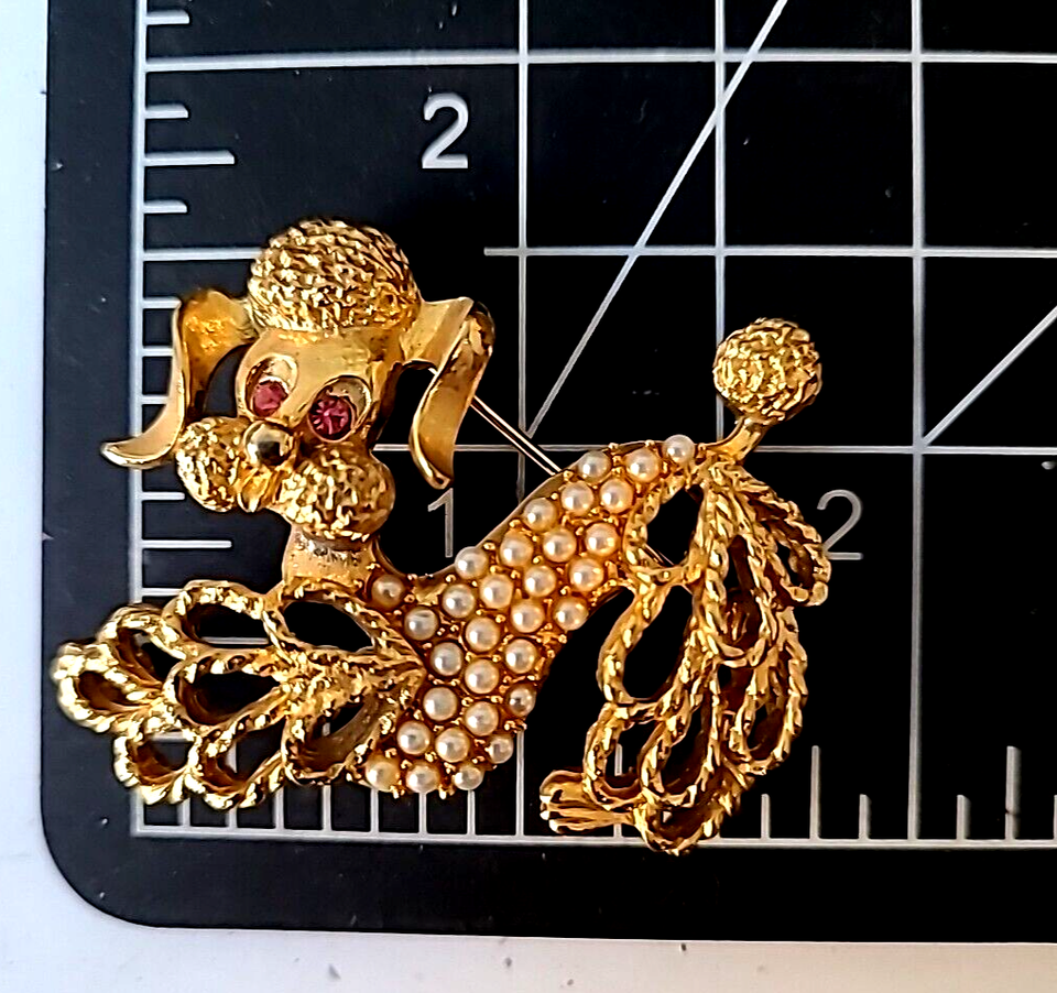 Vintage Gold Tone Faux Pearls Poodle Dog Pin Brooch | eBay